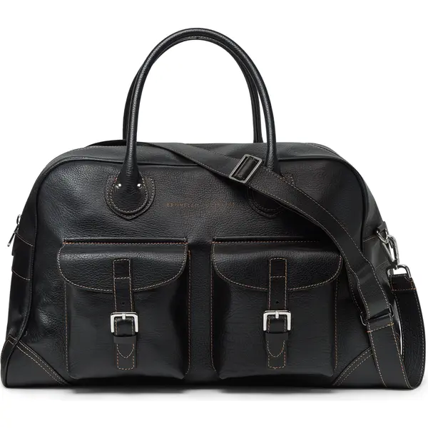 Brunello Cucinelli Grained Calfskin Weekender Bag - Black