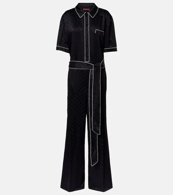 Gucci Hammered Gg Satin Jumpsuit - Black