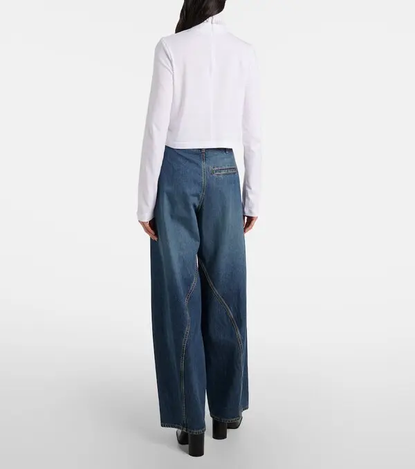 Alaïa Cropped Turtleneck Cotton Jersey Top