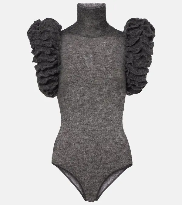 Alaïa Ruffled Mohair And Wool-blend Bodysuit
