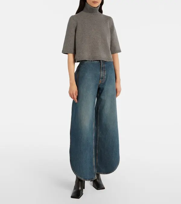 Alaïa Cropped Cashmere-blend Turtleneck Top - Grey