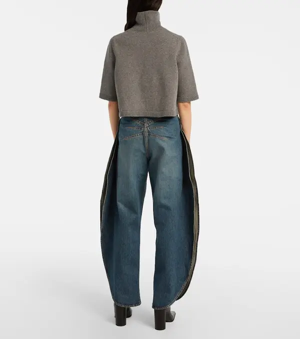 Alaïa Cropped Cashmere-blend Turtleneck Top - Grey