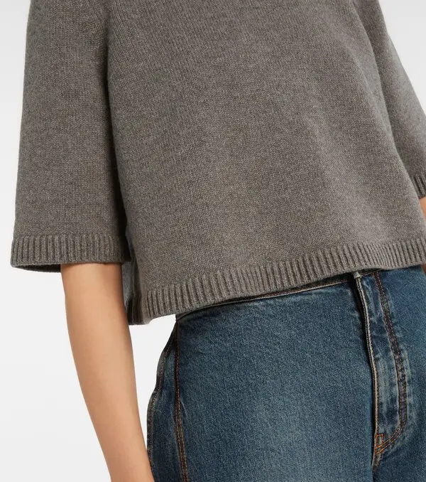 Alaïa Cropped Cashmere-blend Turtleneck Top - Grey