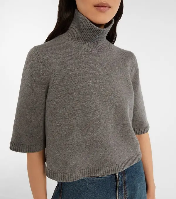 Alaïa Cropped Cashmere-blend Turtleneck Top - Grey