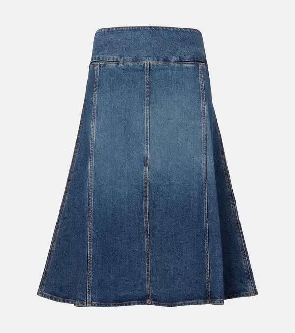 Alaïa Mid-rise Denim Midi Skirt - Blue