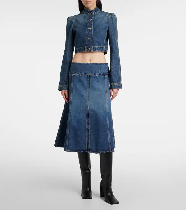 Alaïa Mid-rise Denim Midi Skirt