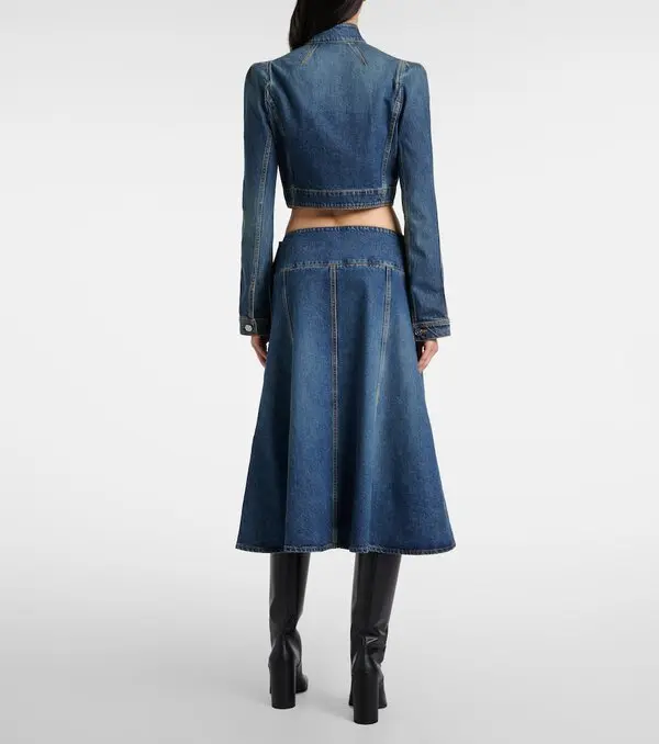 Alaïa Mid-rise Denim Midi Skirt