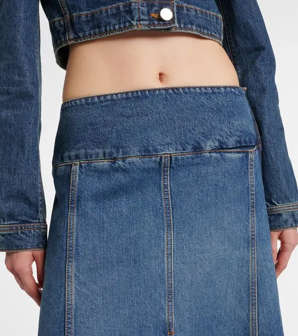 Alaïa Mid-rise Denim Midi Skirt