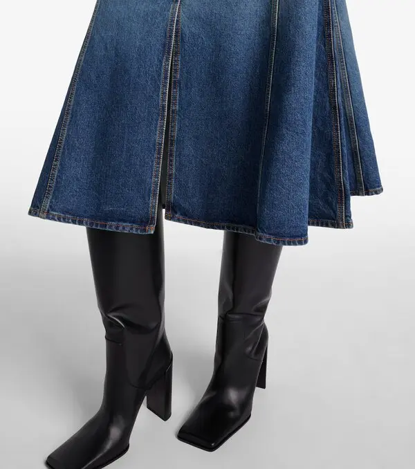 Alaïa Mid-rise Denim Midi Skirt