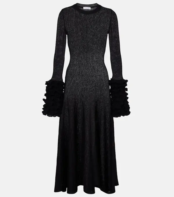 Alaïa Ruffled Mohair-blend Midi Dress - Black
