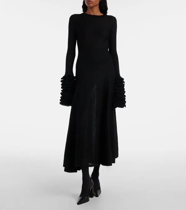 Alaïa Ruffled Mohair-blend Midi Dress - Black
