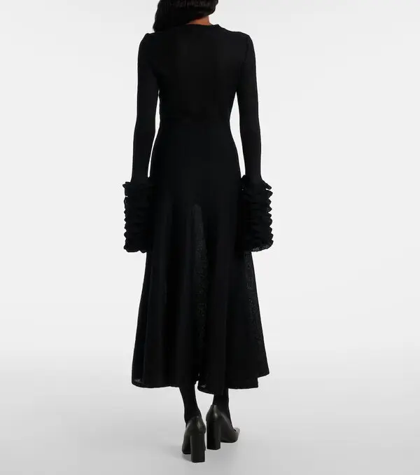 Alaïa Ruffled Mohair-blend Midi Dress - Black