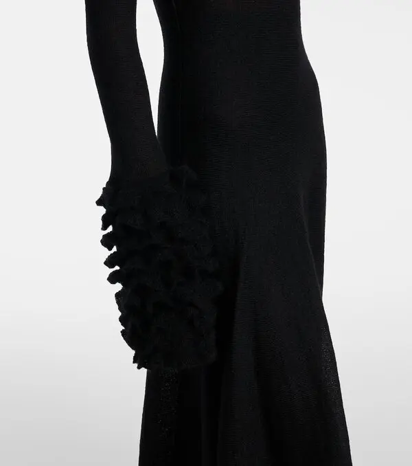 Alaïa Ruffled Mohair-blend Midi Dress - Black