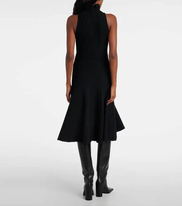 Alaïa Ribbed Knit Turtleneck Midi Dress