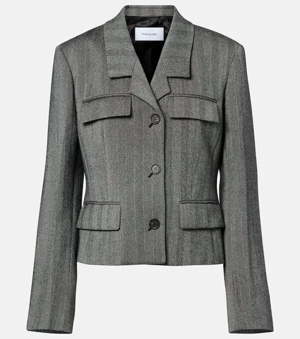 FERRAGAMO Herringbone Wool-blend Blazer