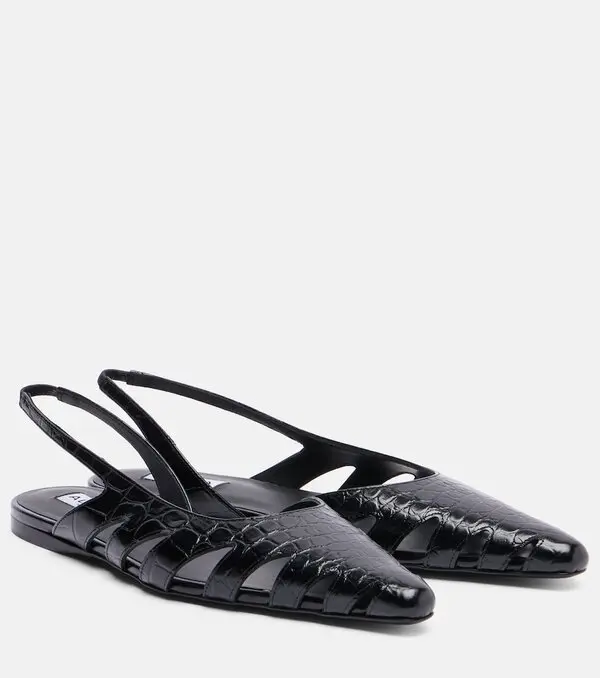 Alaïa Croc-effect Leather Slingback Flats - Black