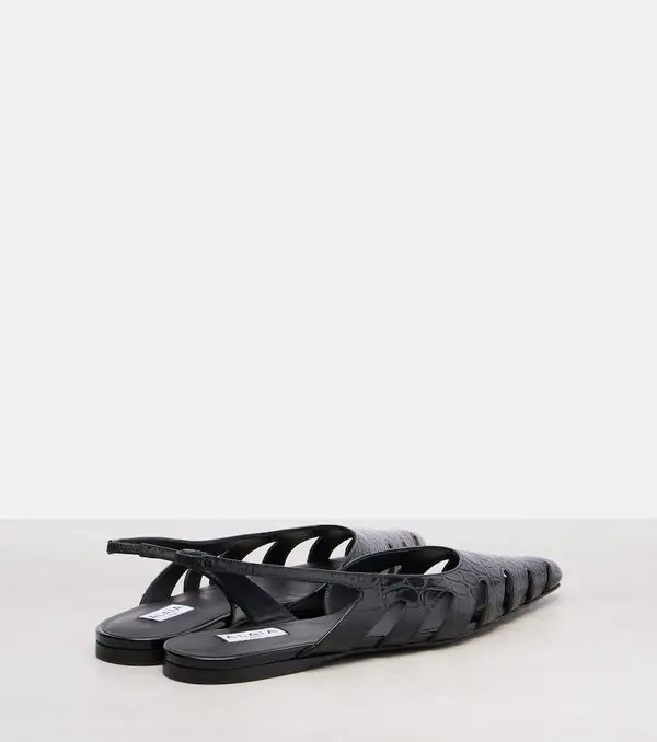 Alaïa Croc-effect Leather Slingback Flats - Black