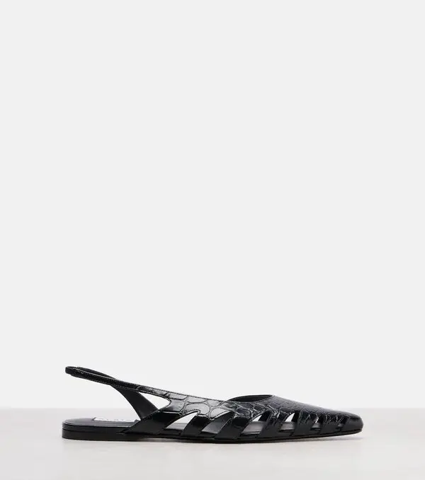Alaïa Croc-effect Leather Slingback Flats - Black