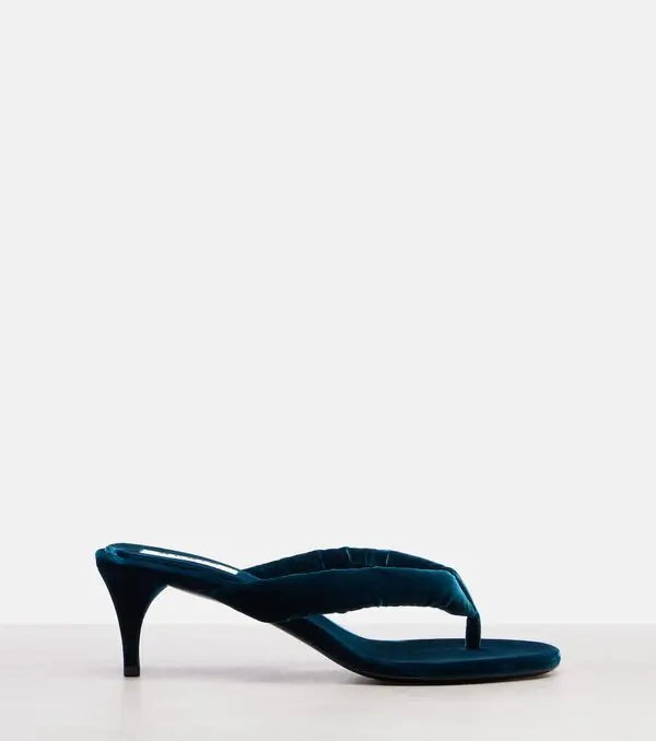 Alaïa Velvet Thong Sandals - Blue