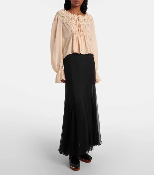 Chloé Pleated Silk Muslin Maxi Skirt