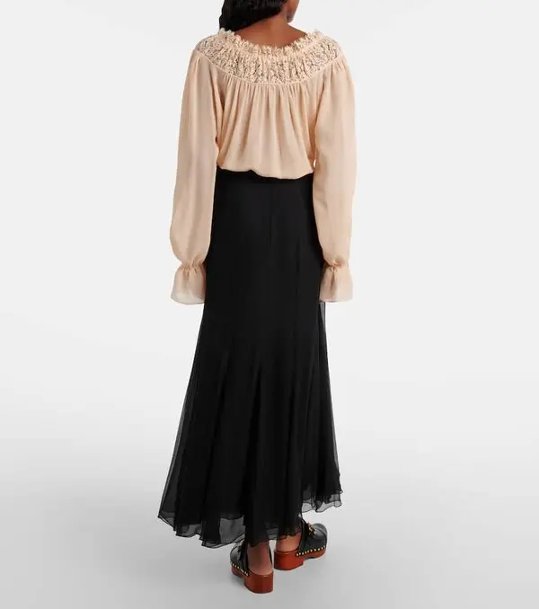 Chloé Pleated Silk Muslin Maxi Skirt