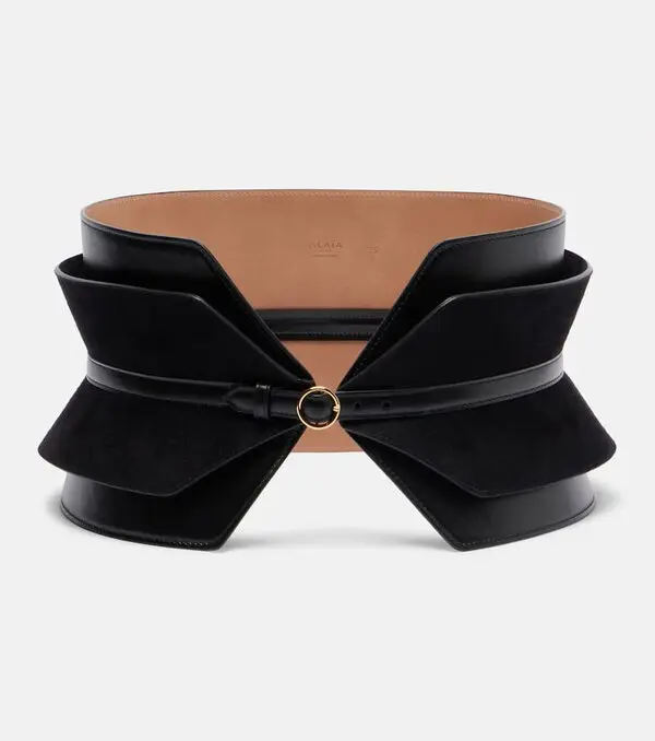 Alaïa Bustier Leather And Suede Belt - Black