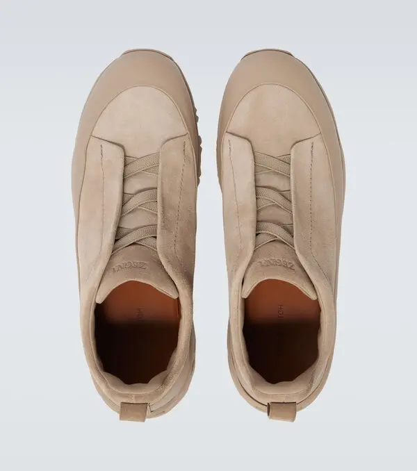 Zegna Monte Triple Stitch Suede Sneakers - Beige