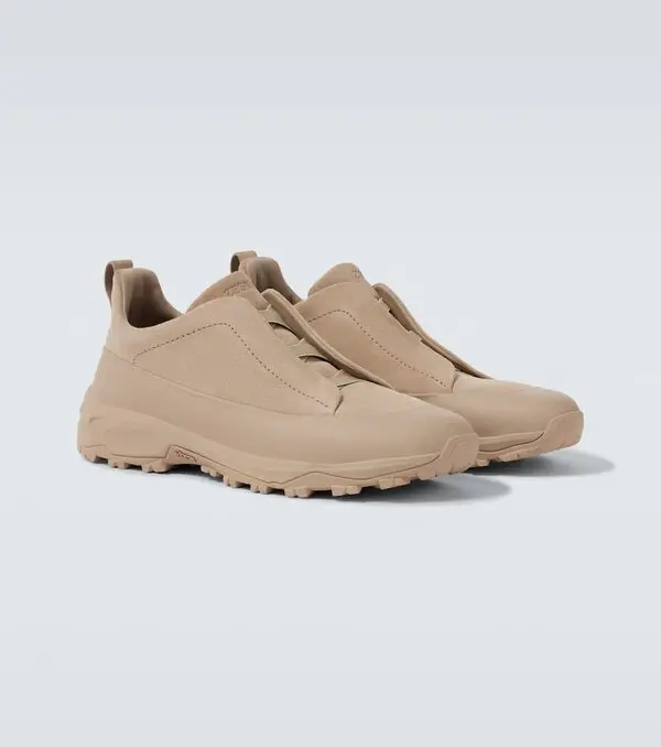 Zegna Monte Triple Stitch Suede Sneakers - Beige