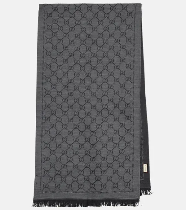 Gucci Gg Wool Jacquard Scarf - Grey