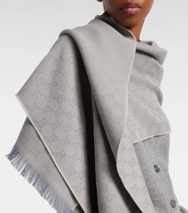Gucci Gg Jacquard Wool Scarf - Grey