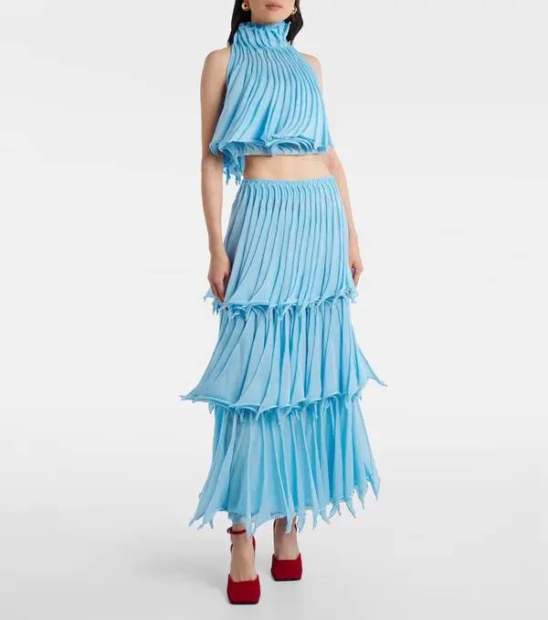 Alaïa Pleated Mesh Crop Top