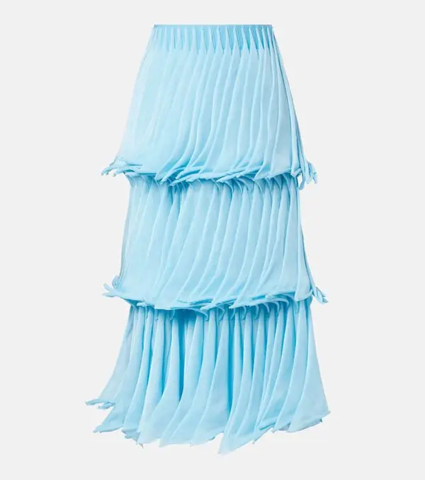 Alaïa Pleated Tiered Maxi Skirt - Blue