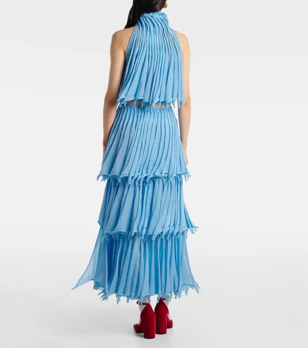 Alaïa Pleated Tiered Maxi Skirt - Blue
