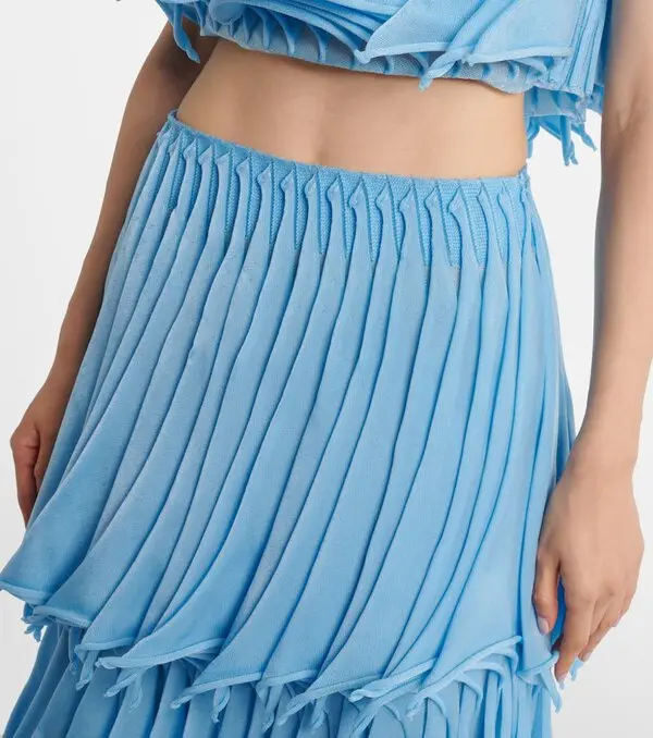 Alaïa Pleated Tiered Maxi Skirt - Blue