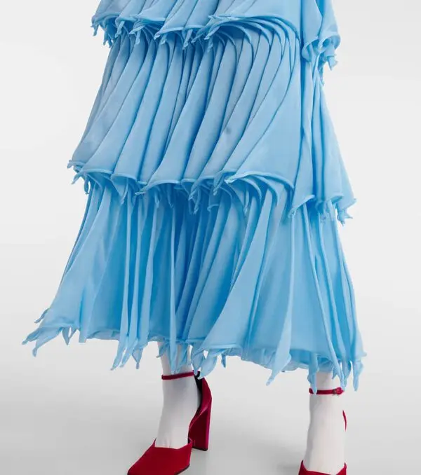 Alaïa Pleated Tiered Maxi Skirt - Blue