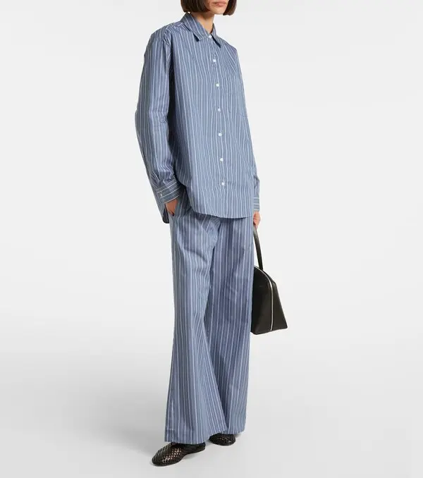 LESET Yoshi Cotton-blend Twill Wide-leg Pants - Blue