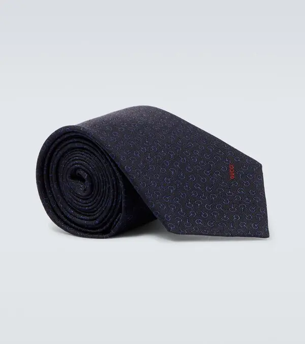 Gucci Horsebit Silk Jacquard Tie - Blue