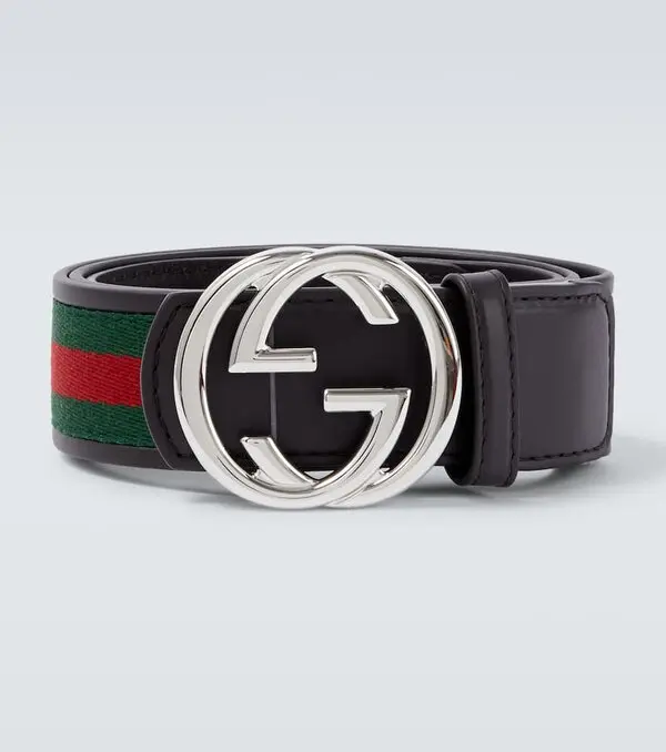 Gucci Interlocking G Web Leather Belt - Brown