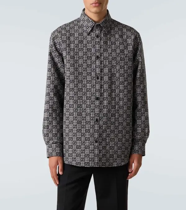 Gucci Gg Checked Wool And Cotton Shirt