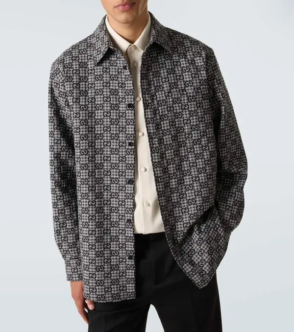 Gucci Gg Checked Wool And Cotton Shirt