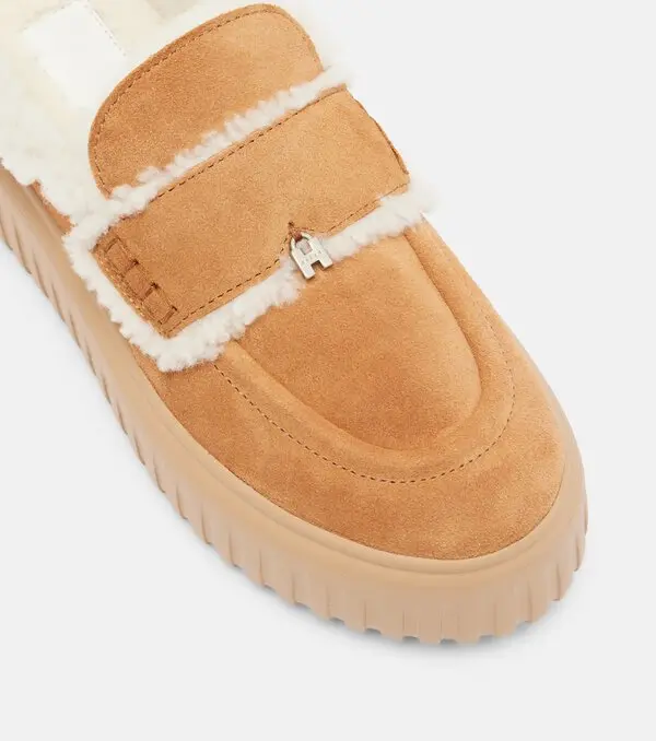 Hogan Shearling-trimmed Suede Slippers