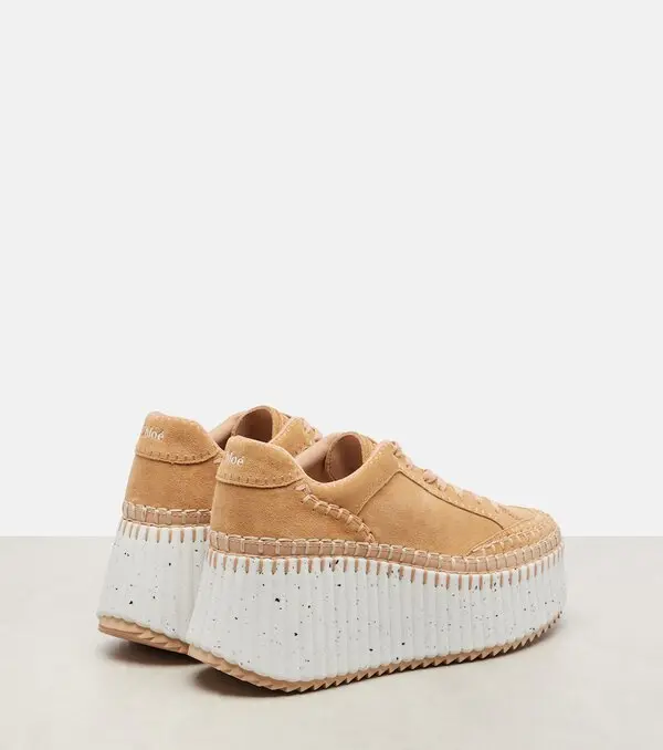Chloé Nama Suede Platform Sneakers - Beige