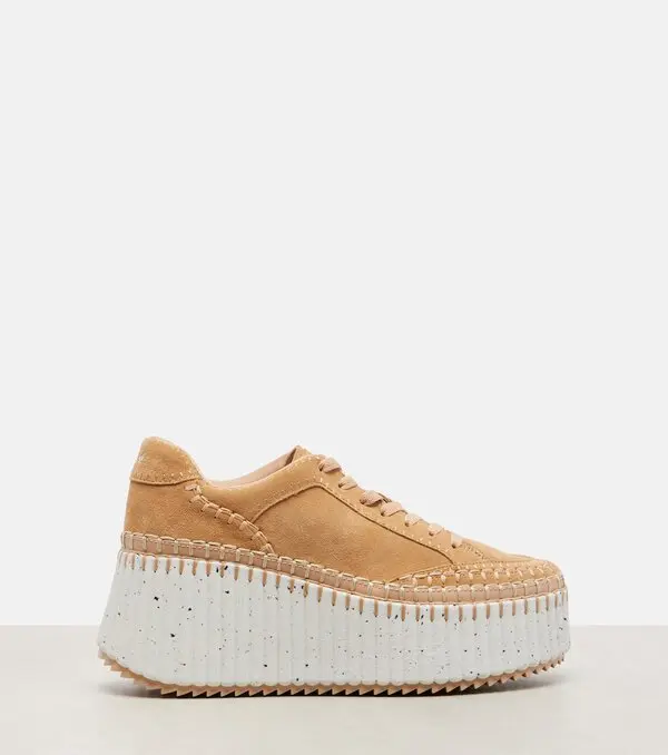 Chloé Nama Suede Platform Sneakers - Beige