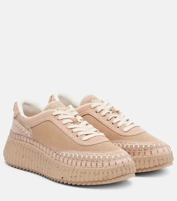 Chloé Nama Suede Platform Sneakers - Beige