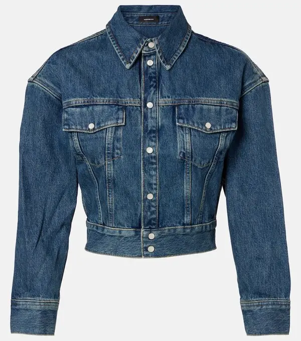 Wardrobe.NYC Cropped Denim Jacket - Blue