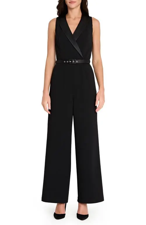 TAHARI ASL Sleeveless Tuxedo Jumpsuit - Black