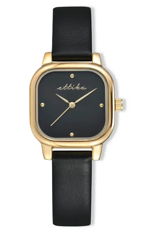 Ettika Classic Square Leather Strap Watch - Black