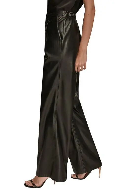 Donna Karan New York Pull On Faux Leather Wide Leg Pants - Black