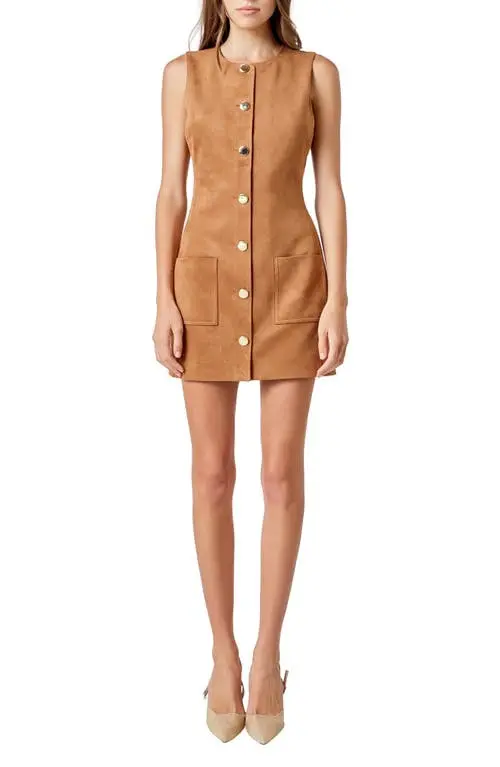 Endless Rose Faux Suede Mini Dress - Camel