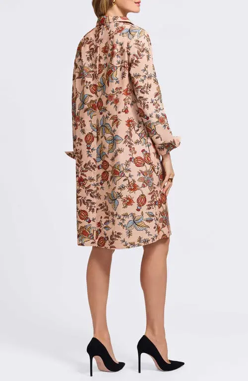 Foxcroft Agnes Autumn Leaf Print Corduroy Belted Dress